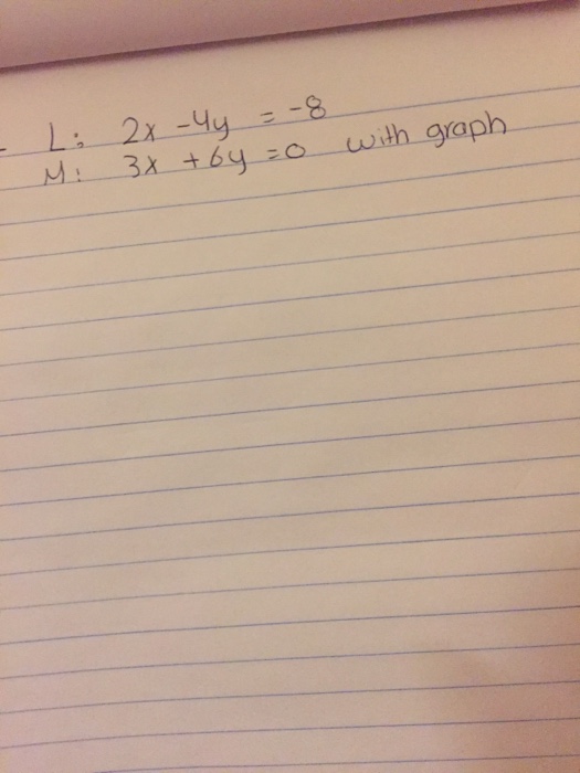 Solved L: 2x - 4y = -8 M: 3x + 6y = 0 with graph | Chegg.com