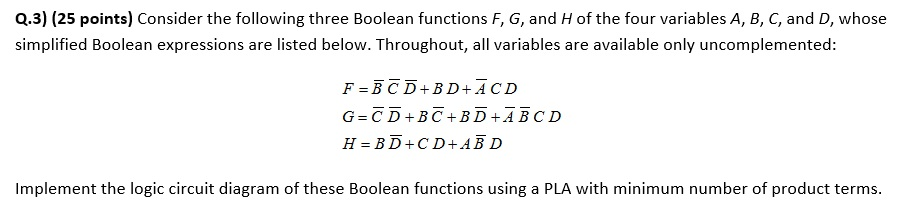 Solved Q.3) (25 points) Consider the following three Boolean | Chegg.com