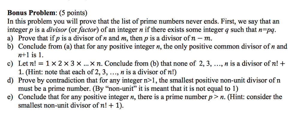 Solved In this problem you will prove that the list of prime | Chegg.com