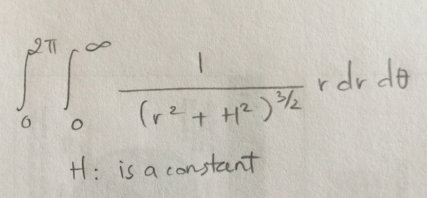 Solved Integral_0^2pi integral_0^infinity 1/(r^2 + H^2)^3/2 | Chegg.com