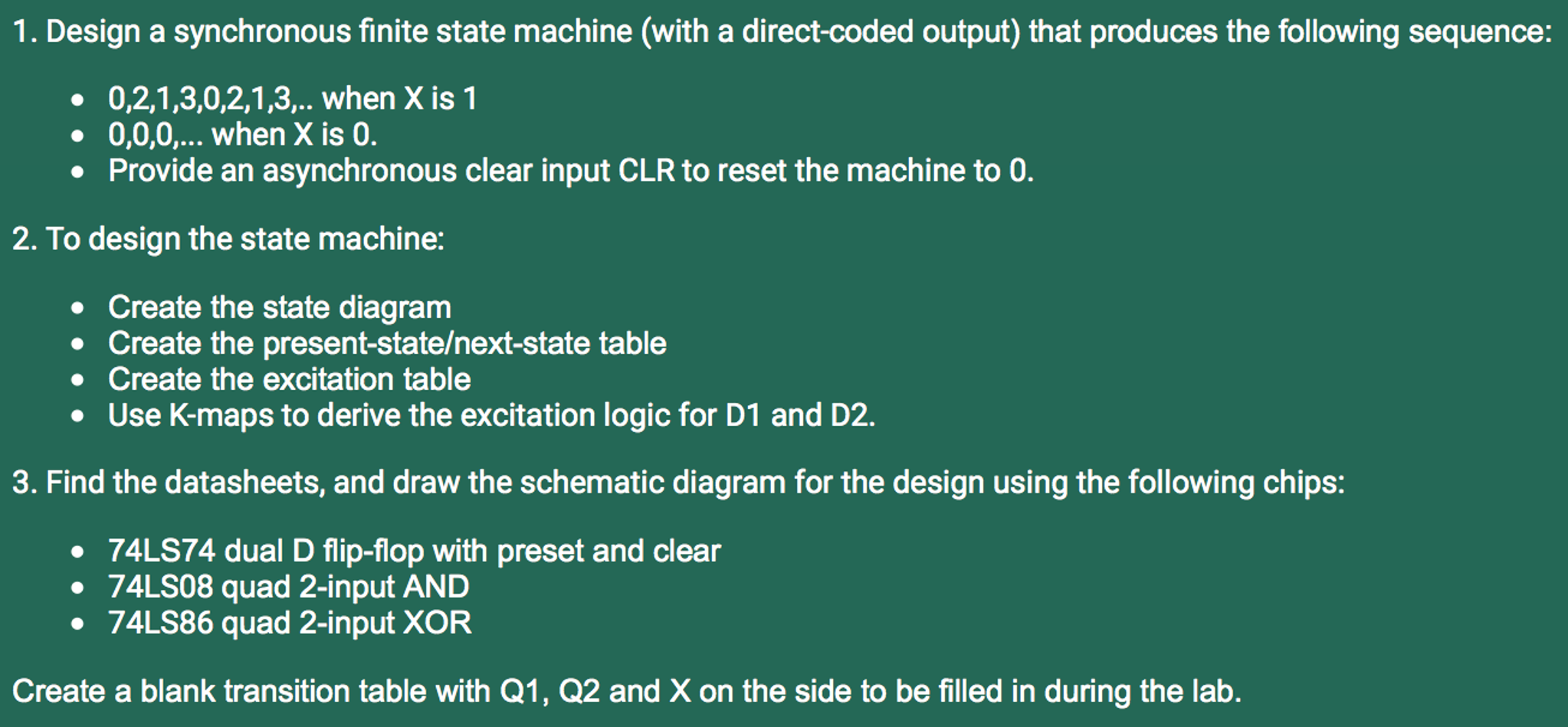 Design a synchronous finite state machine (with a | Chegg.com