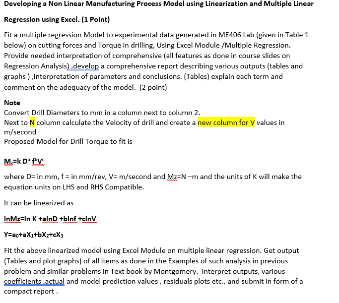 Developing a Non Linear Manufacturing Process Model | Chegg.com