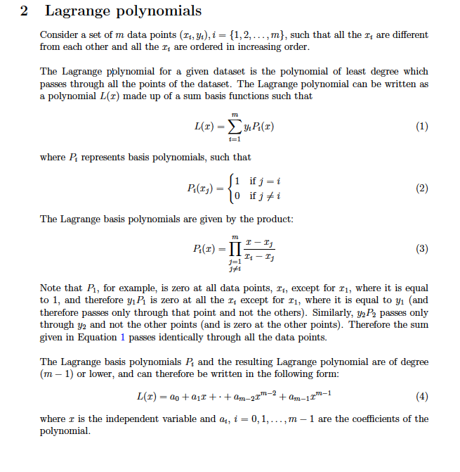 2 Lagrange polynomials Consider a set of m data | Chegg.com