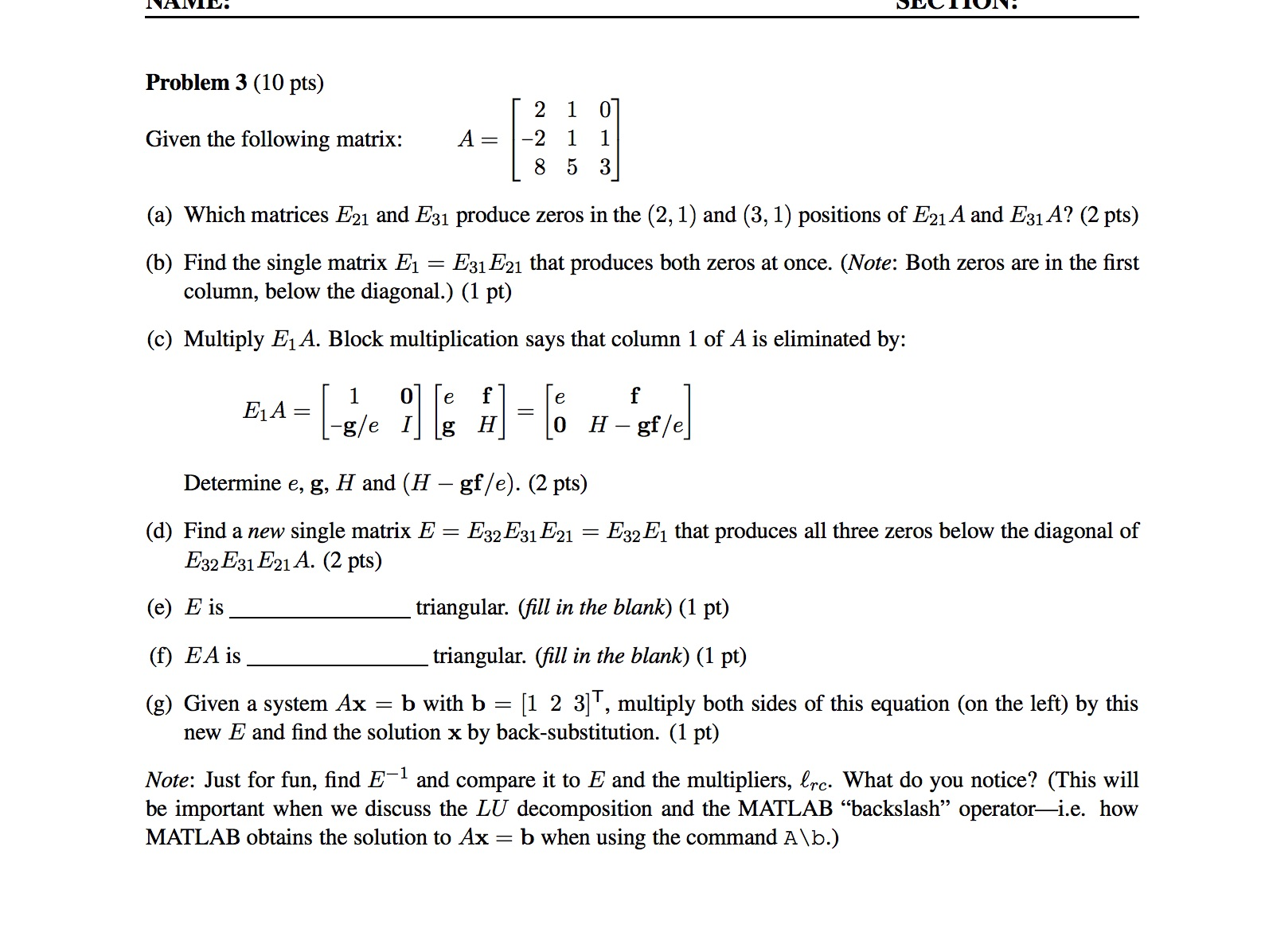 Solved Given the following matrix: A = Which matrices E_21 | Chegg.com