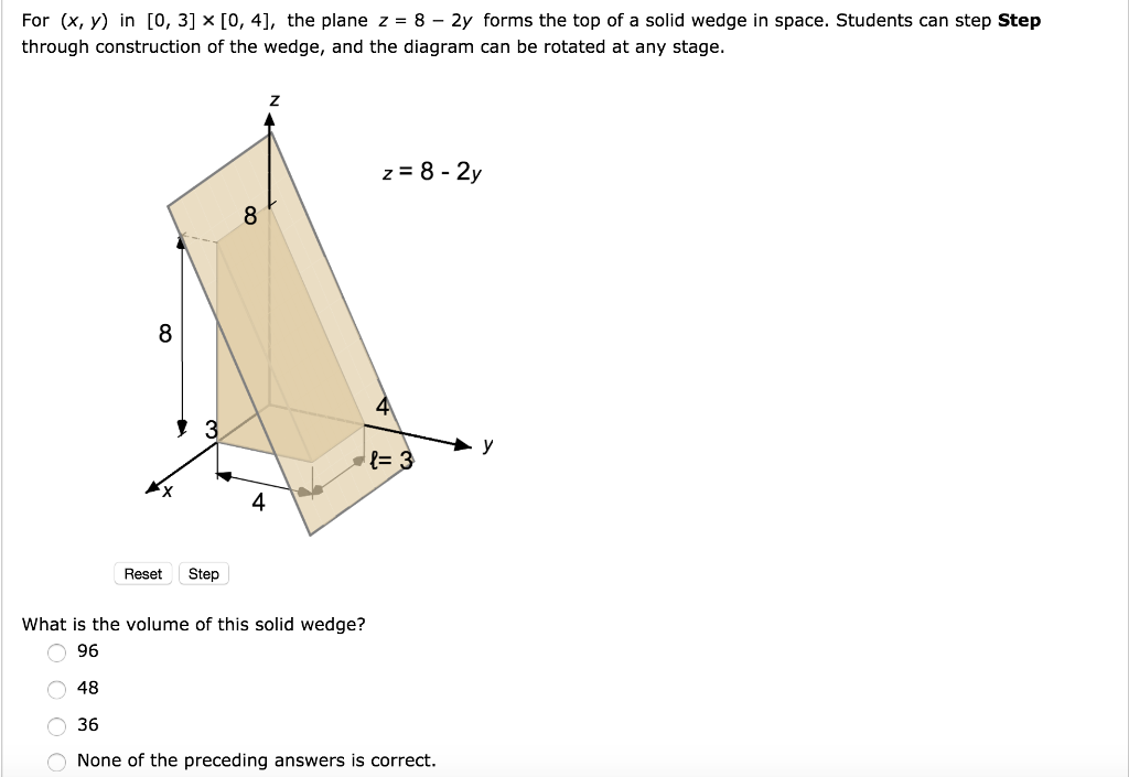 Solved For (x, y) in [0, 3] times [0, 4], the plane z = 8 - | Chegg.com
