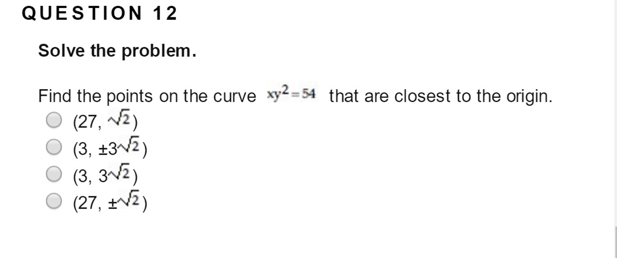 Solved Find the points on the curve xy^2 = 54 that are | Chegg.com