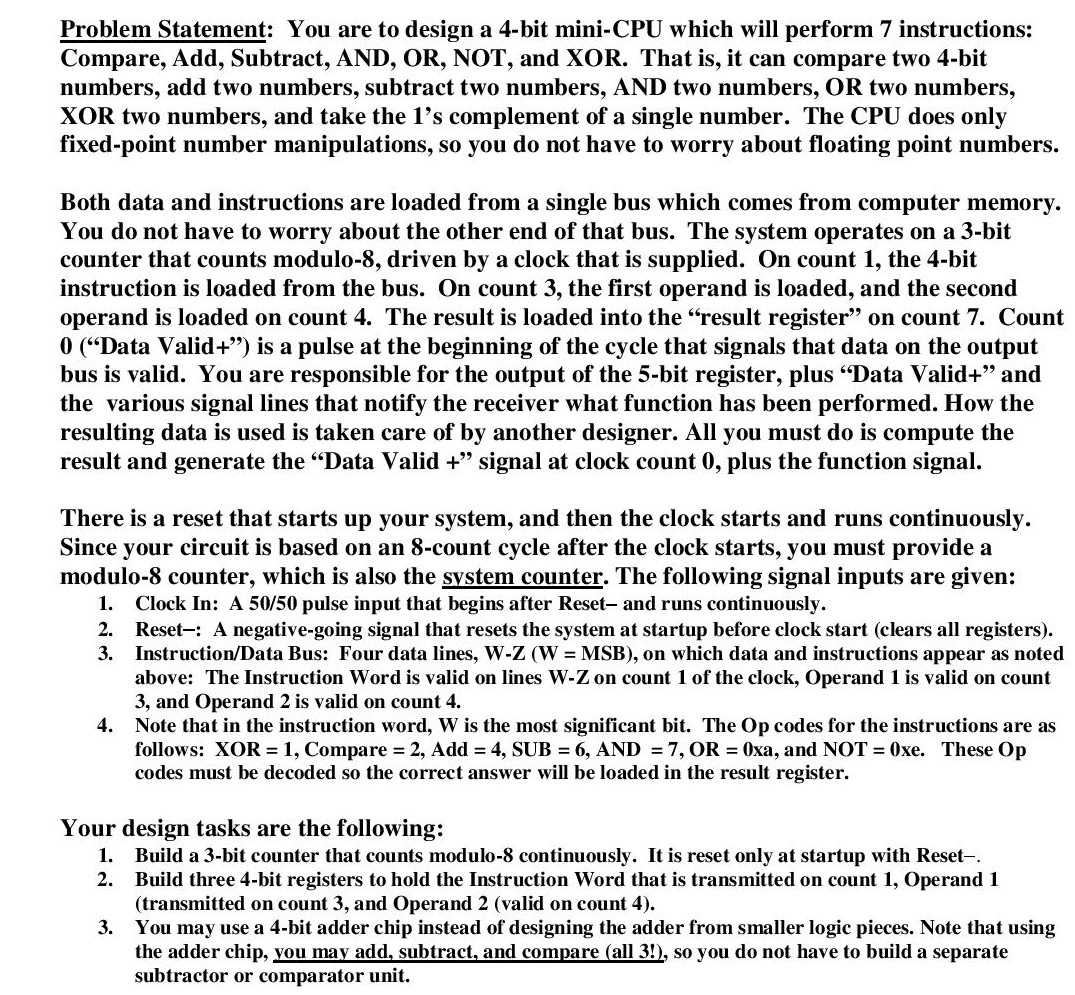 Problem Statement: You are to design a 4-bit mini-CPU | Chegg.com