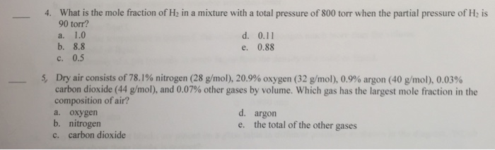 Solved What is the mole fraction of H_2 in a mixture with a | Chegg.com