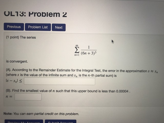 Solved OL13: Probiem 2 Previous Problem ListNext (1 point) | Chegg.com