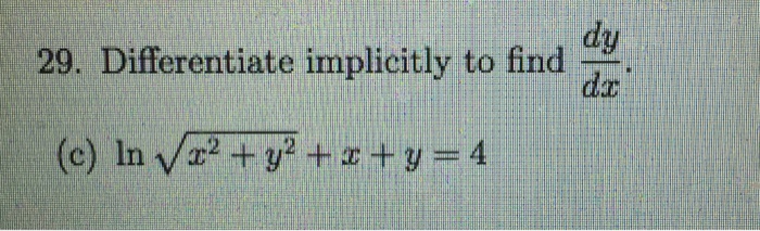 Solved Differentiate implicity to find dy/dx. Ln squareroot | Chegg.com