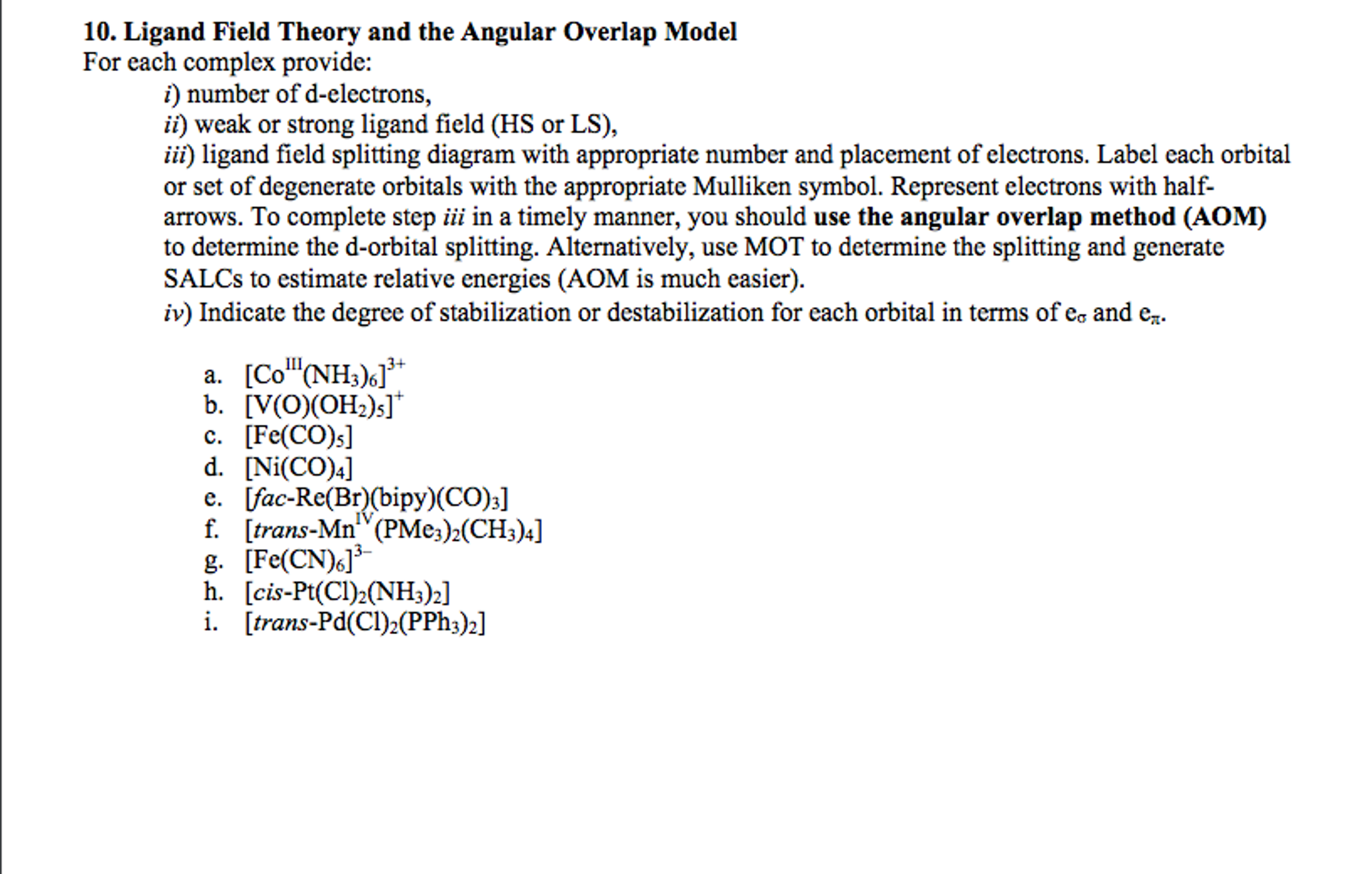 Ligand Field Theory and the Angular Overlap Model | Chegg.com