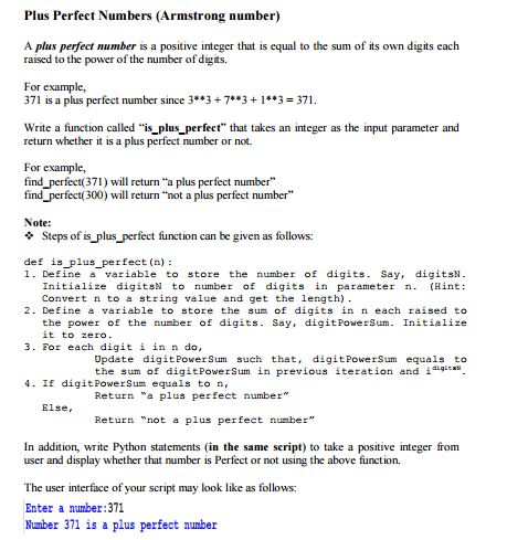 Solved Plus Perfect Numbers (Armstrong number) A plus | Chegg.com