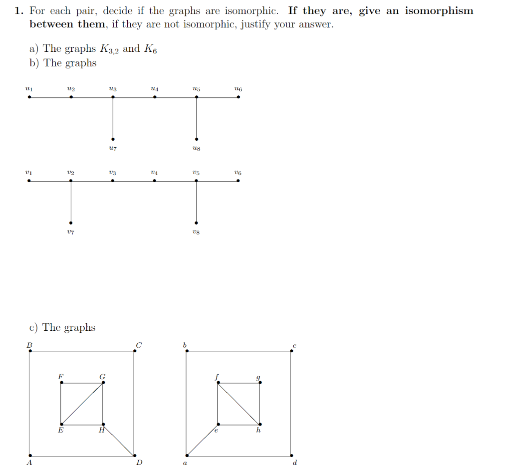 Solved For each pair, decide if the graphs are isomorphic. | Chegg.com