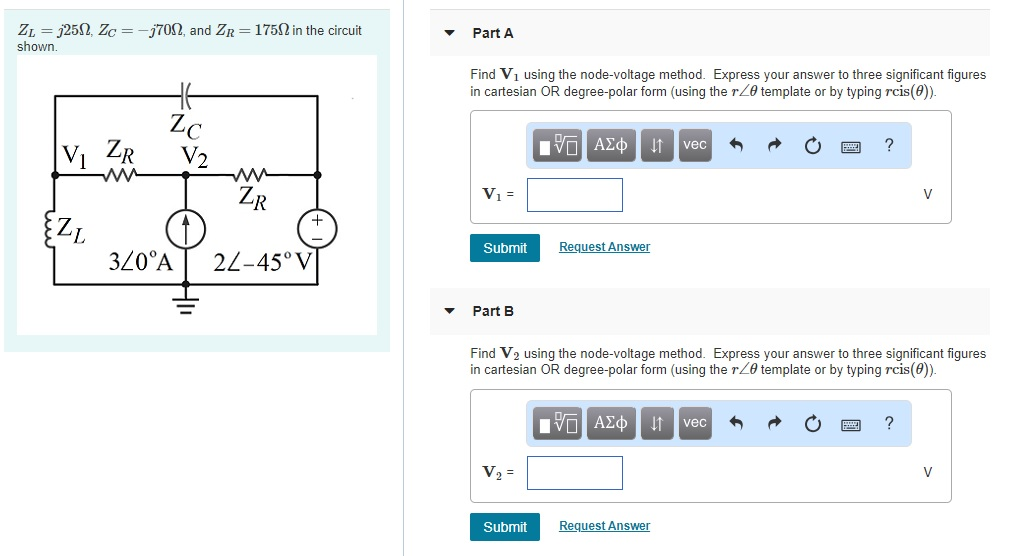Solved Zr j25? 4C shown. j70? and ZR 175? in the circuit | Chegg.com