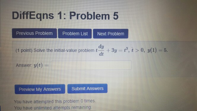 Solved DiffEqns 1: Problem 5 Previous Problem Problem | Chegg.com