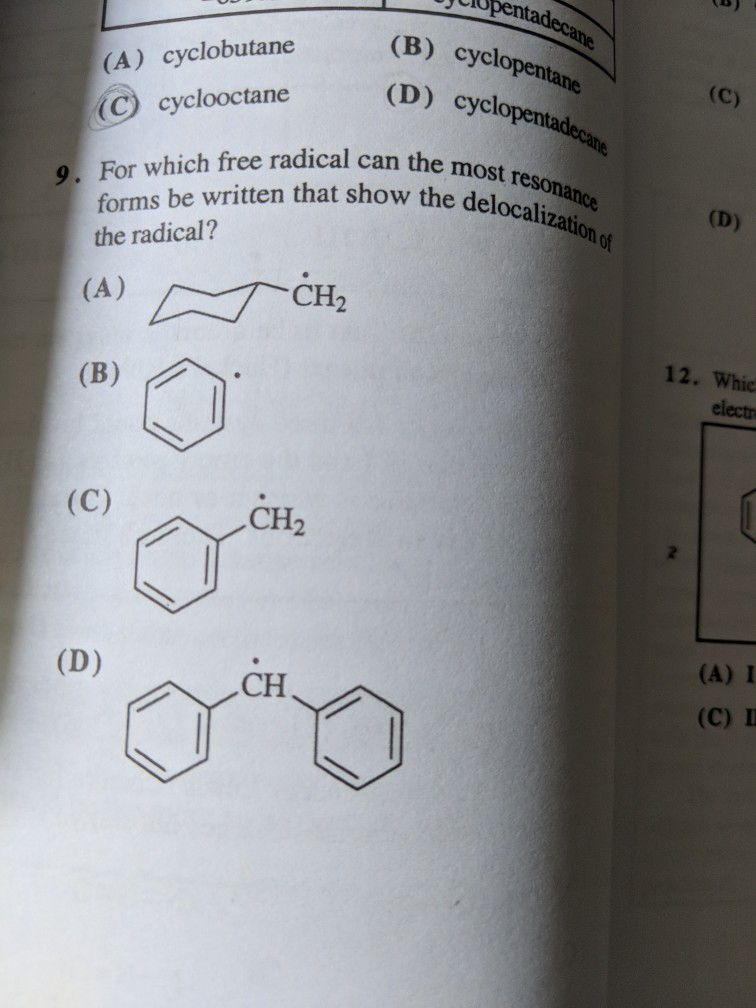 Solved (A) cyclobutane C) cyclooctane (B) cyclopentane (D) | Chegg.com