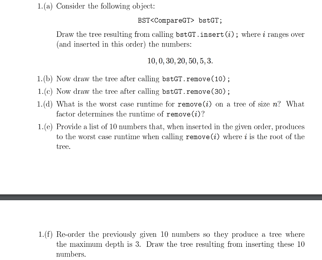Solved (a) Consider the following object: BST | Chegg.com