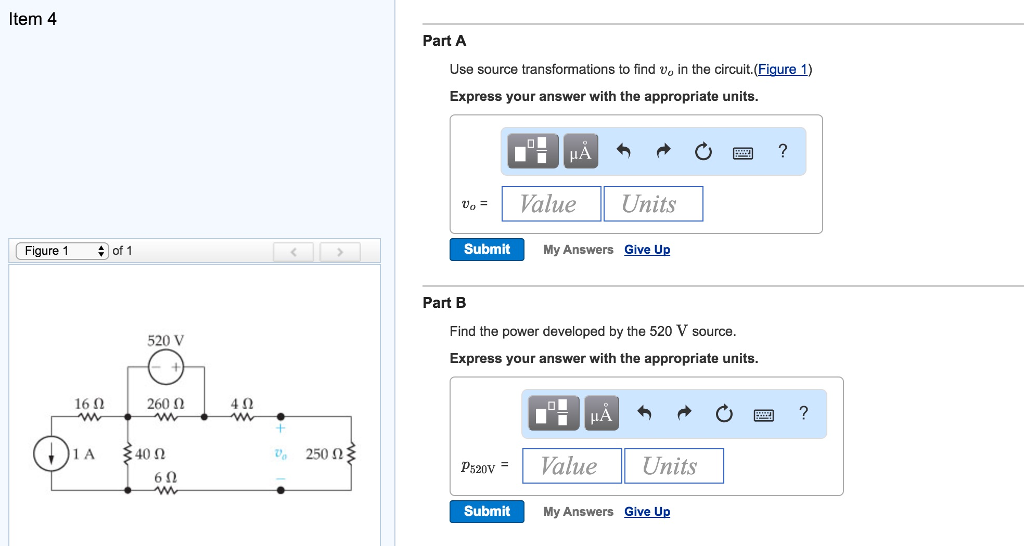 Solved Item 4 Part A Use source transformations to find vo | Chegg.com