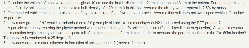 Solved 1- Calculate the volume of a pot which has a height | Chegg.com