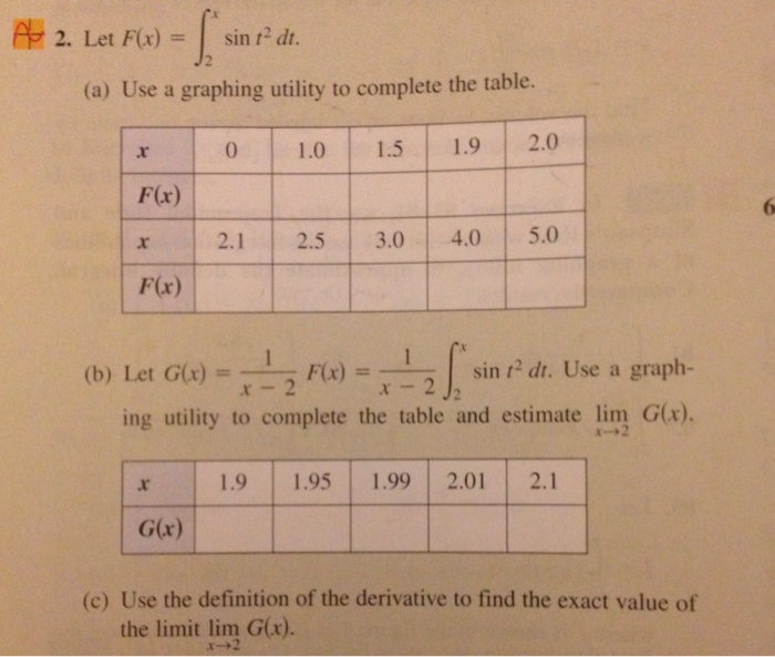 Solved 2. Let F(x) = Integrate sin t^2 dt between the | Chegg.com