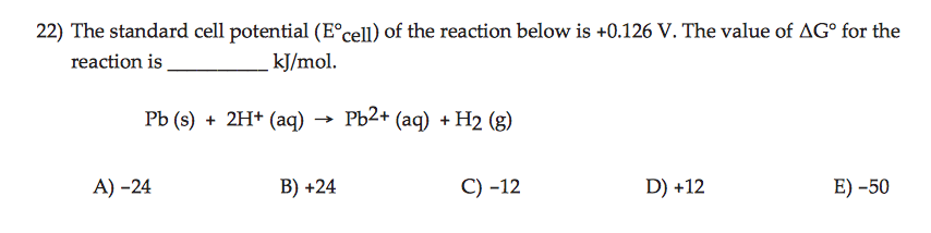 Solved The standard cell potential (E^0 cell) of the | Chegg.com