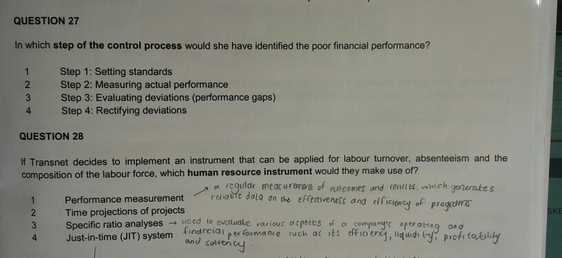 Solved QUESTION 27 In which step of the control process | Chegg.com