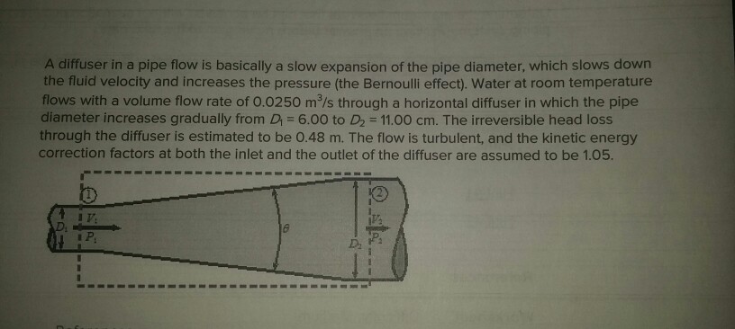 Solved A diffuser in a pipe flow is basically a slow | Chegg.com