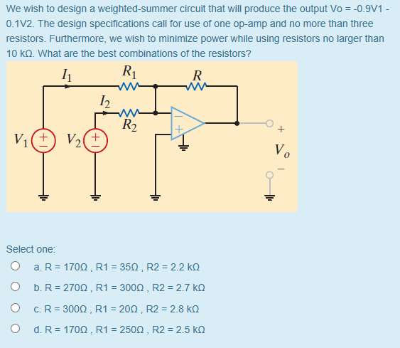 Solved We wish to design a weighted-summer circuit that will | Chegg.com