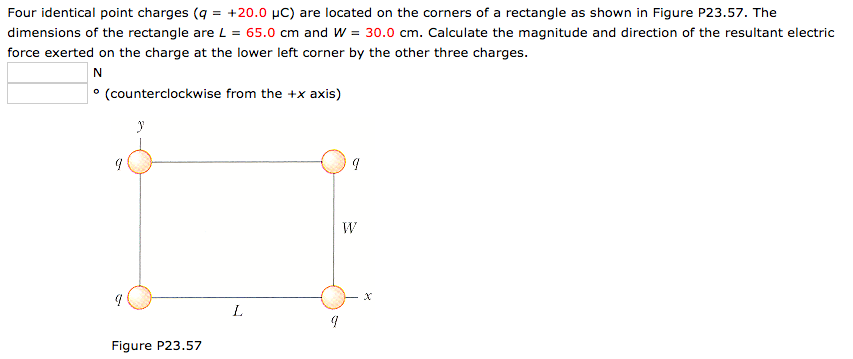 Solved Four identical point charges (q = +20.0 mu C) are | Chegg.com