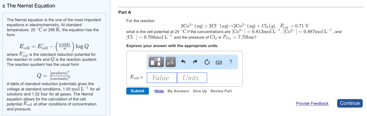 Solved The Nernst equation is the one of the most important | Chegg.com