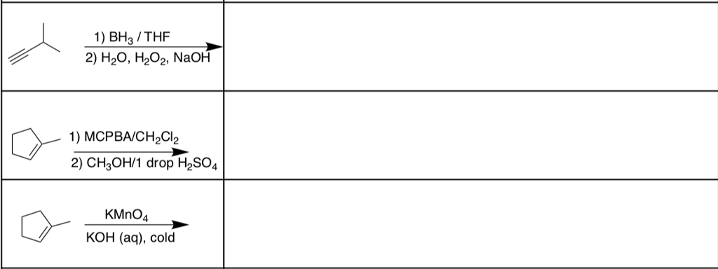 Solved 1) BH3/THF 2) H20, H202, NaOH 1) MCPBA/CH2Cl2 2) | Chegg.com