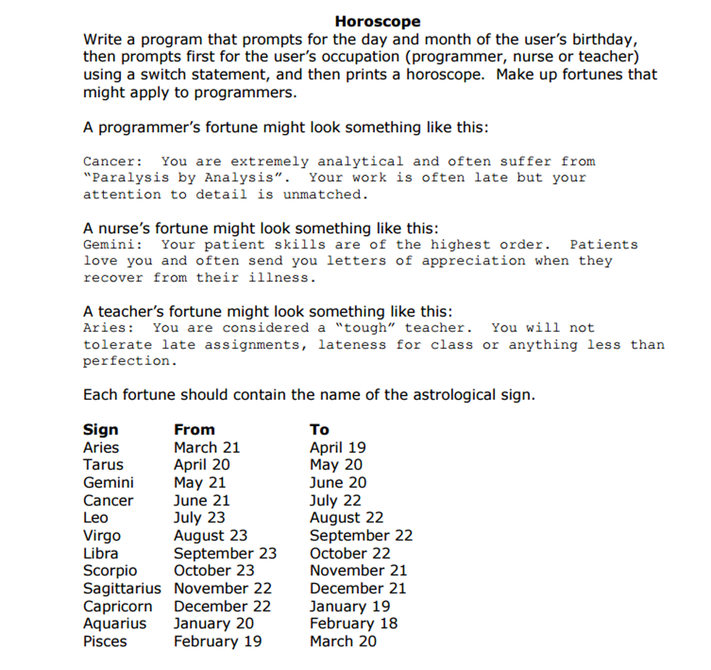 Solved Write a program that prompts for the day and month of | Chegg.com