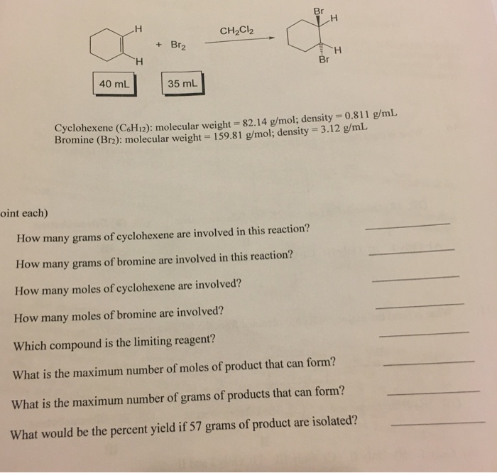 Solved Cyclohexene (C_6H_12): molecular weight = 82.14 | Chegg.com