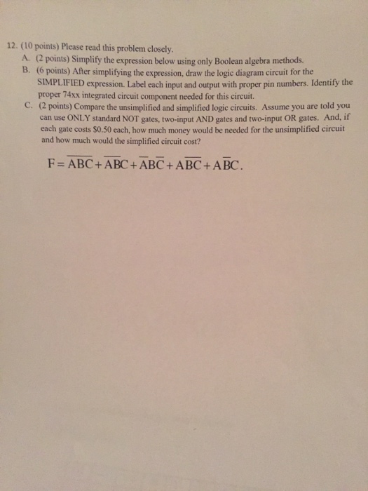 Solved Simplify the expression below using only Boolean | Chegg.com