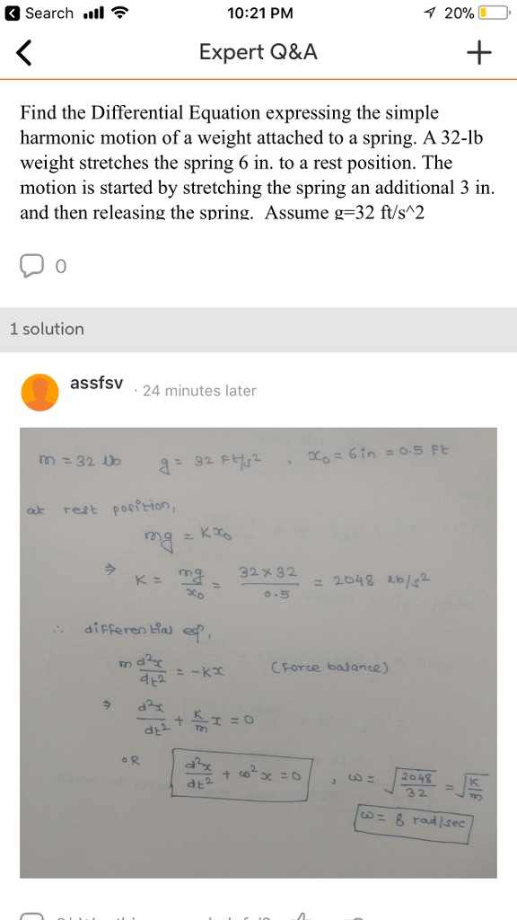 Solved Find the general Differential Equation for the motion | Chegg.com