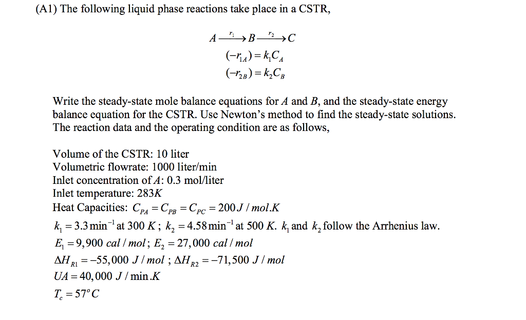 (A1) The following liquid phase reactions take place | Chegg.com