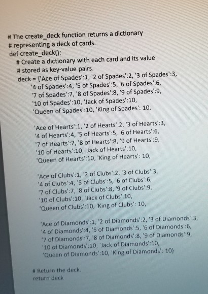 Solved # The create-deck function returns a dictionary # | Chegg.com
