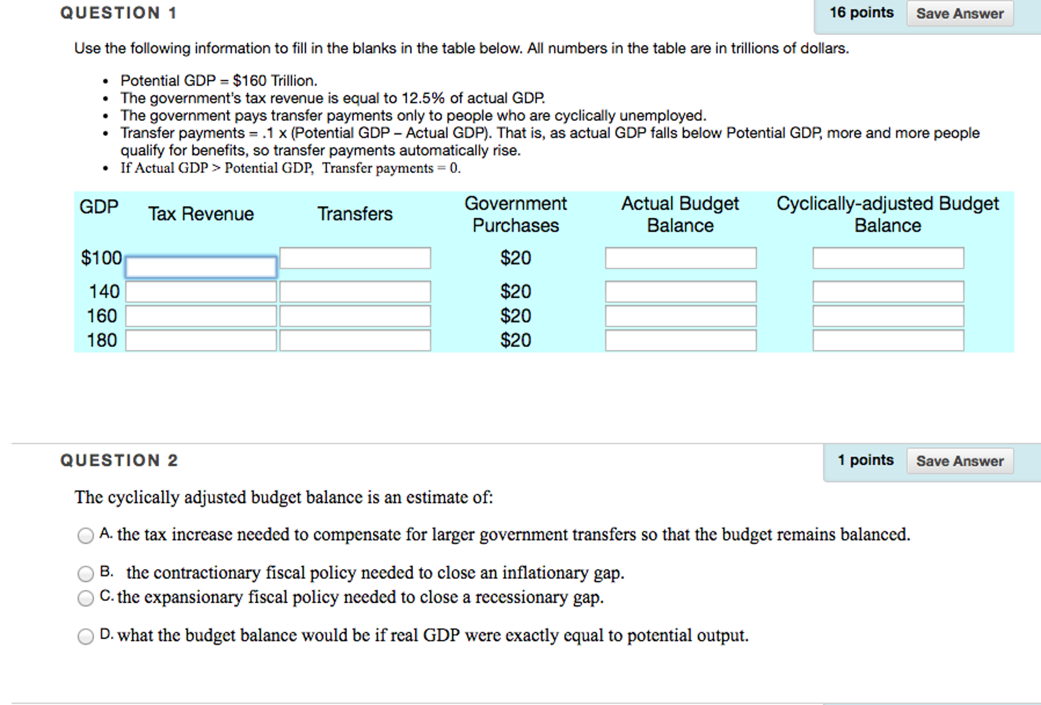 Solved Use the following information to fill in the blanks | Chegg.com
