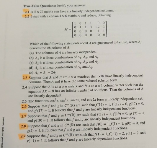 Solved True-False Questions: Justify your answers. 2.1 A 5 × | Chegg.com