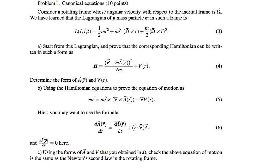 Canonical equations Consider a rotating frame whose | Chegg.com