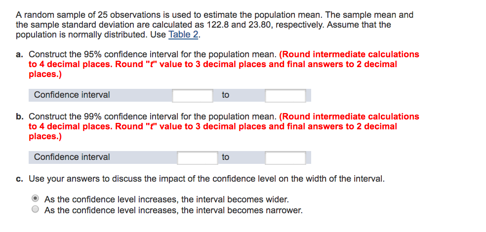 Solved A Random Sample Of 25 Observations Is Used To