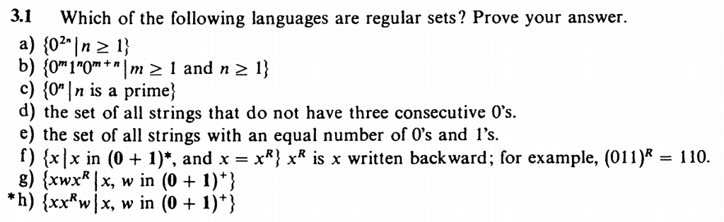 Solved 3.1 Which of the following languages are regular | Chegg.com
