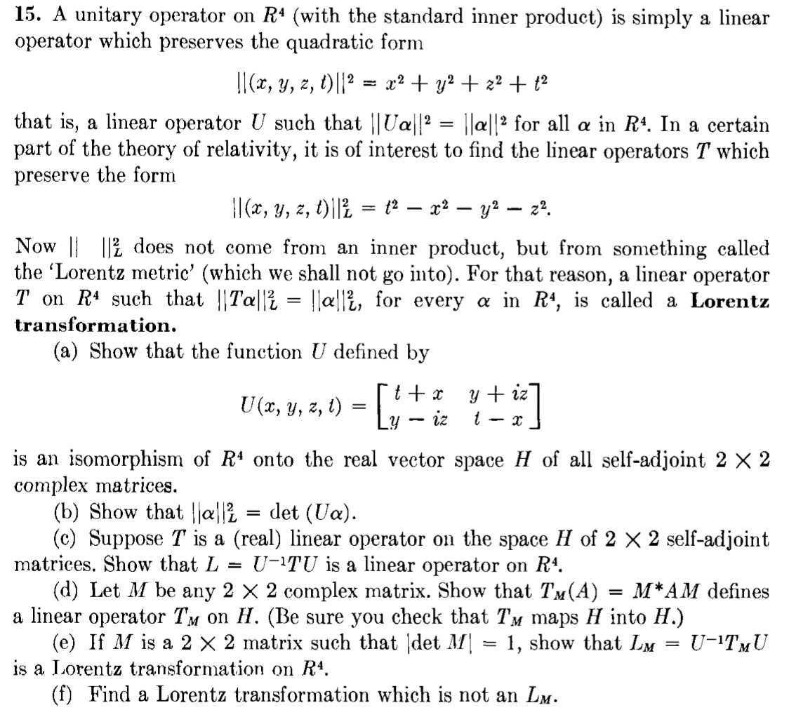 Solved A unitary operator on R^4 (with the standard inner | Chegg.com