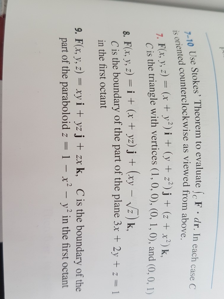 Solved o Use Stokes' Theorem to evaluate Sc F dr. In each | Chegg.com