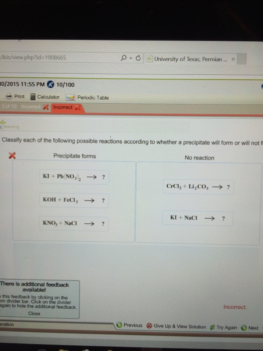 Solved Classify each of the following possible reactions | Chegg.com