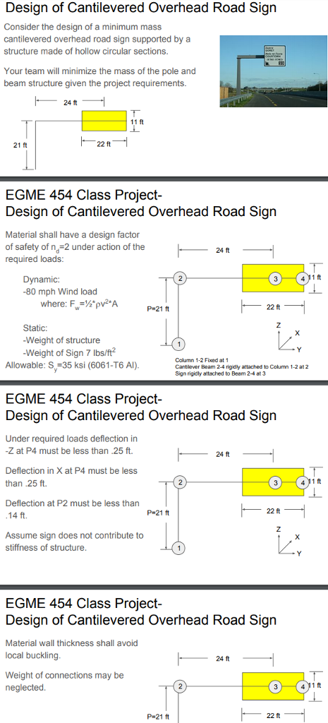Solved Design of Cantilevered Overhead Road Sign Consider | Chegg.com