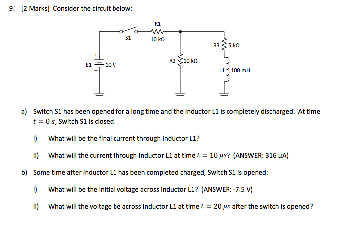 Solved Consider the circuit below: Switch S1 has been | Chegg.com