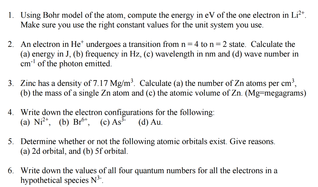 Solved Using Bohr model of the atom, compute the energy in | Chegg.com