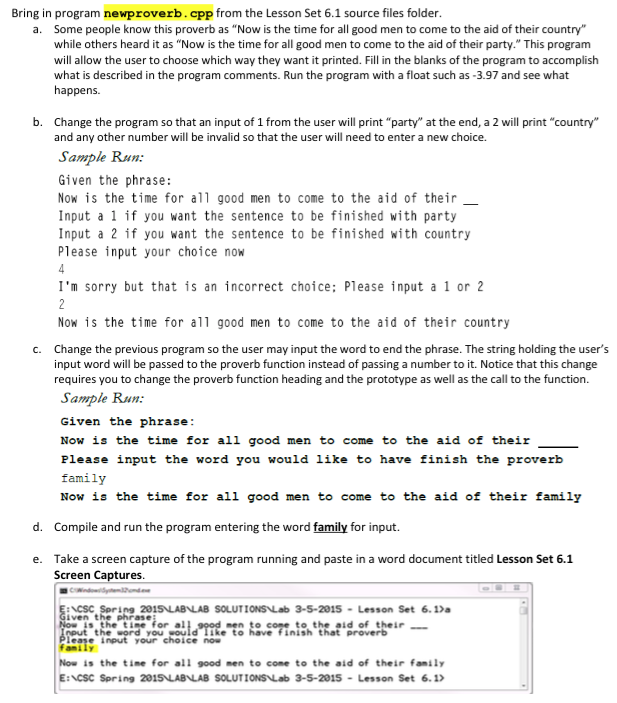 Bring in program newproverb.cpp from the Lesson Set | Chegg.com