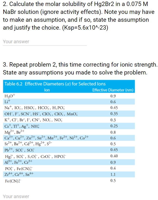 Solved 2. Calculate the molar solubility of Hg2Br2 in a | Chegg.com